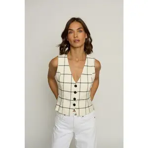 Central Park West Two-tone Linen Vest - Ivory