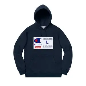 Supreme X Champion Label Hooded Sweatshirt - Blue