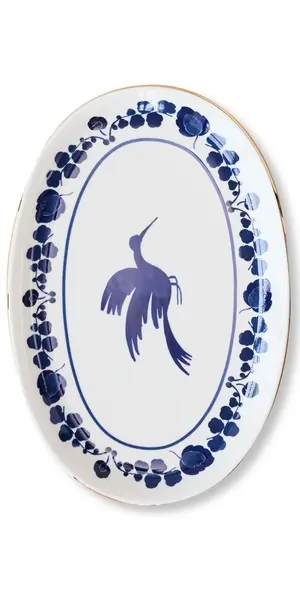 La DoubleJ La DoubleJ Bird Print Oval Platter Wildbird Blu