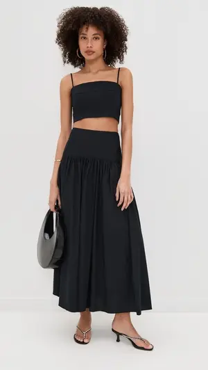 Staud Procida Gathered Poplin Skirt - Black