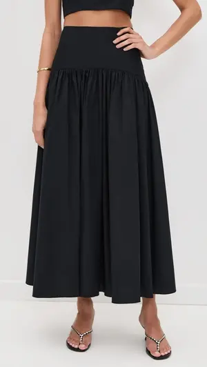 Staud Procida Gathered Poplin Skirt - Black