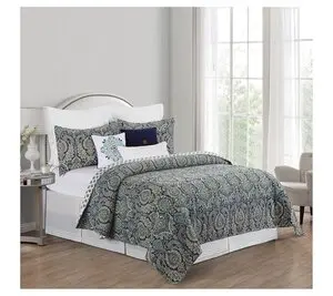 VALERIE PARR HILL Ada Navy Blue Damask King Cotton Quilt Set V Alerie - One-color
