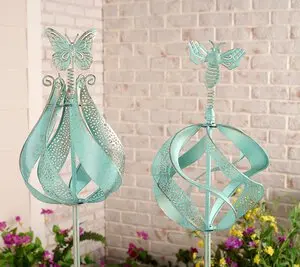 LWYA BY KIM GRAVEL As Is S/2 Decorative In/outdoor Metal Wind Spinners Kim - One-color