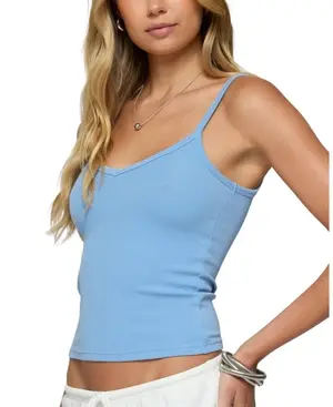 EDIKTED Aspyn V-neck Ribbed Tank Top - Blue