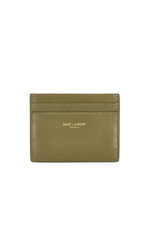 Saint Laurent Credit Card Case In Olive - Strong Moss