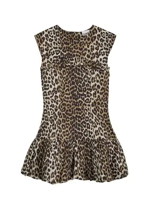 GANNI Print Cotton-poplin Mini Dress - Leopard