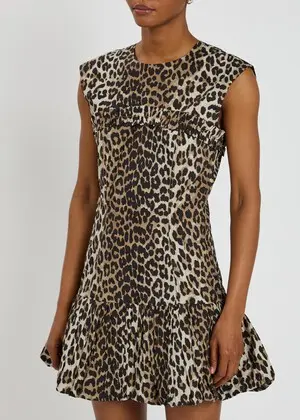GANNI Print Cotton-poplin Mini Dress - Leopard