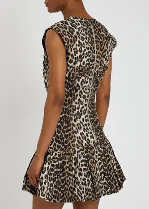 GANNI Print Cotton-poplin Mini Dress - Leopard
