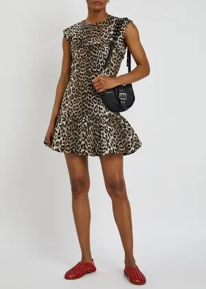 GANNI Print Cotton-poplin Mini Dress - Leopard
