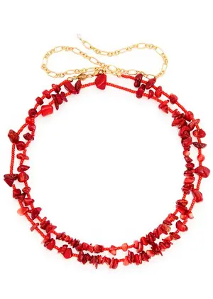 Anni Lu Reef Beaded 18kt Gold-plated Belt - Red