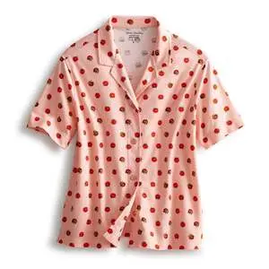 VERA BRADLEY Short-sleeved Button-down Pajama Top In Tiny Tomatoes Coral - Red