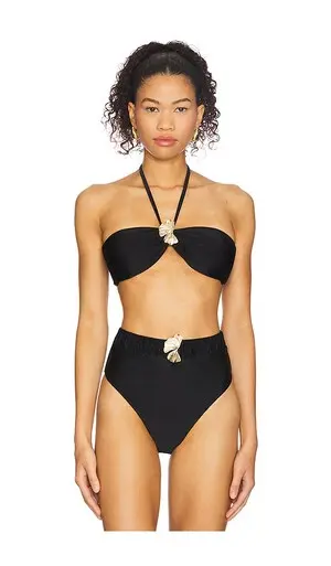 PatBO Seashell Lycra Leaf Bikini Top - Black