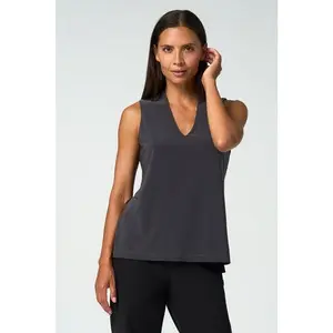 FRANNE GOLDE Luxe Stretch V-neck Sleeveless Shell - Graphite