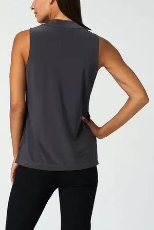FRANNE GOLDE Luxe Stretch V-neck Sleeveless Shell - Graphite