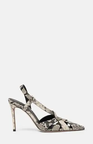SCAROSSO Athena Slingback Pumps - Grey - Snake-printed Calf