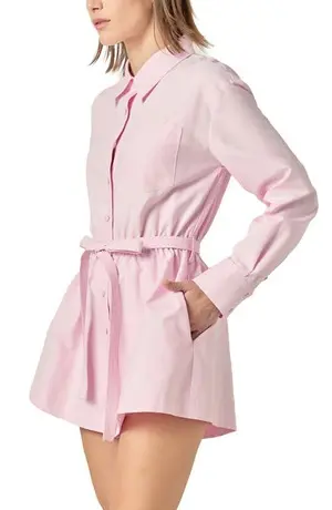 English Factory Long Sleeve Cotton Romper - Pink