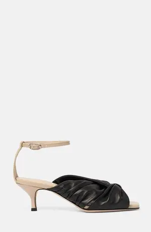 SCAROSSO Knot Kitten Heel Sandals - Black - Calf
