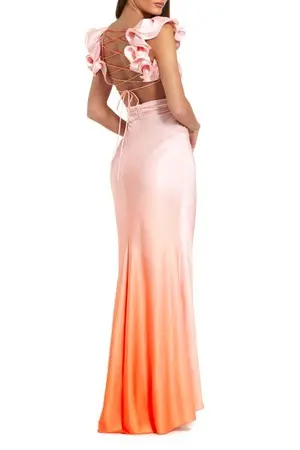 Mac Duggal Charmeuse Ombre Gown With Ruffle Straps