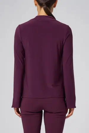 FRANNE GOLDE Luxe Stretch Long Sleeve V-neck Top - Aubergine
