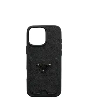Prada Saffiano Leather Case For Iphone 16 Pro Max - Black