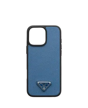 Prada Saffiano Leather Case For Iphone 16 Pro Max Blue/silver