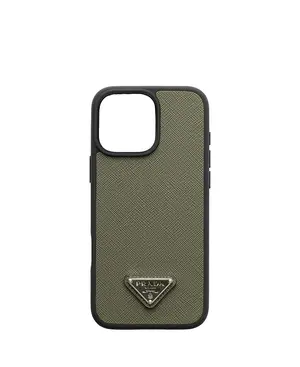 Prada Saffiano Leather Case For Iphone 16 Pro Max - Green/silver