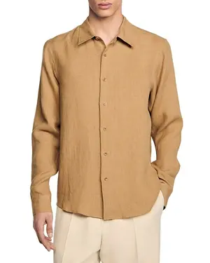 Sandro Linen Long Sleeve Shirt Dark Sand