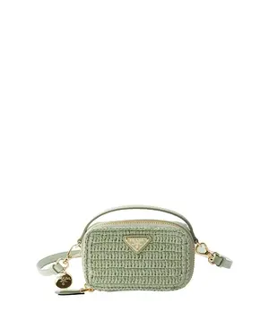 Prada Crochet And Leather Mini-pouch - Green