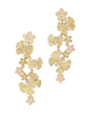 ANABEL ARAM Pave Butterfly And Flowers Linear Drop Earrings - Gold