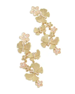 ANABEL ARAM Pave Butterfly And Flowers Linear Drop Earrings