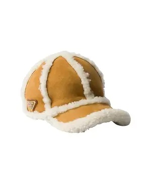 Prada Suede Shearling Baseball Cap - Neutral