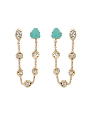 Ettika Cubic Zirconia Chain Connected Double Stud Earrings