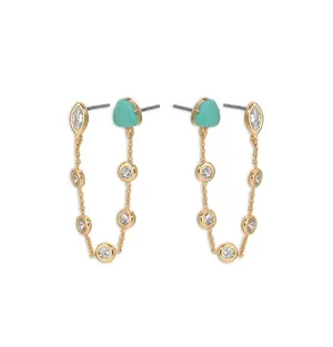 Ettika Cubic Zirconia Chain Connected Double Stud Earrings