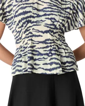 Whistles Feathered Tiger Shirred Blouse - Ivory/multi