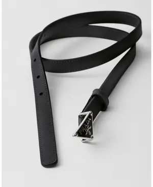 Prada Saffiano Leather Belt - Black/silver
