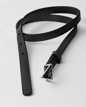 Prada Saffiano Leather Belt - Black/silver