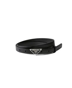 Prada Saffiano Leather Belt - Black/silver