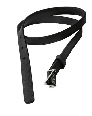 Prada Saffiano Leather Belt - Black/silver