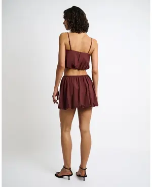 Onia Air Linen Bubble Mini Skirt - Rum