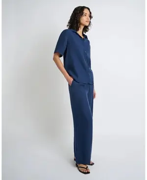 Onia Crinkle Oversized Short Sleeve Button-up - Deep Navy