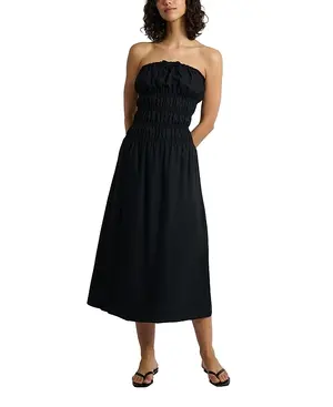 Onia Air Linen Smocked Maxi Dress - Black