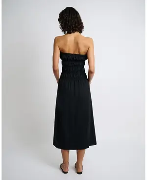 Onia Air Linen Smocked Maxi Dress - Black