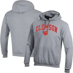 Champion Clemson Tigers Arched Logo Fleece Pullover Hoodie - Heather Gray