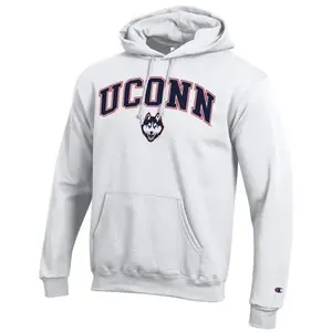 Champion Uconn Huskies Arched Logo Fleece Pullover Hoodie - White