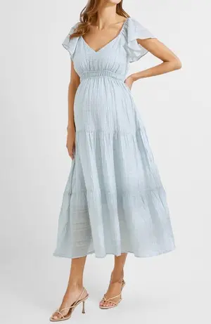ANGEL MATERNITY Ruffle Sleeve Maternity Dress - Blue