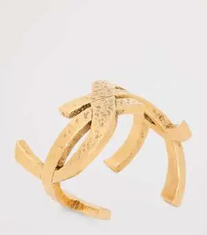 Saint Laurent Hammered Cassandre Cuff Bracelet - Metallic