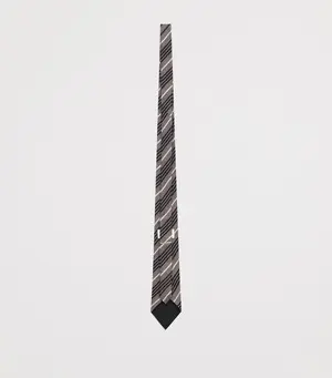 Saint Laurent Silk Jacquard Stripe Tie - Beige