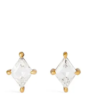 AZLEE Diamond Lozenge Stud Earrings - Gold