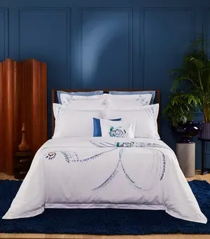 YVES DELORME COUTURE Pima Cotton Abysses Square Oxford Pillowcase Pair - Blue