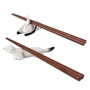 LLADRO Ermine And Crane Chopsticks Holders With Wooden Chopsticks - Multi